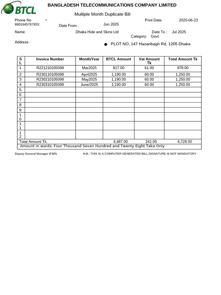 Bangladesh Utility Bill | PDF