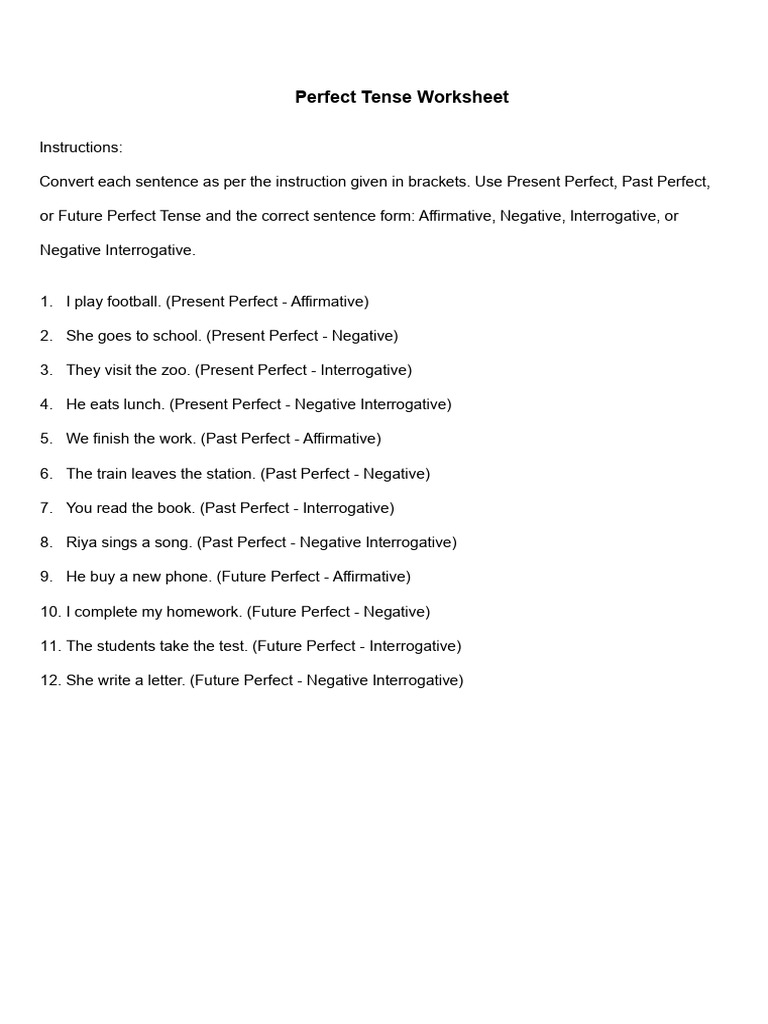 Perfect Tense Conversion Exercises | PDF