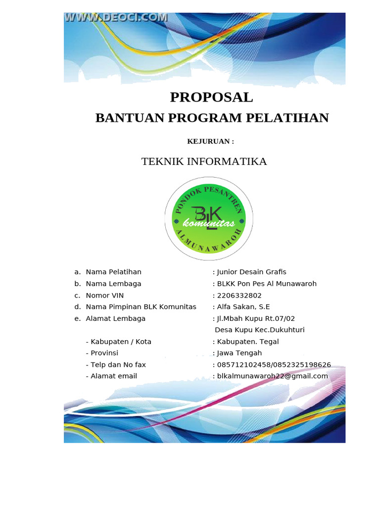 Proposal Pelatihan Desain Grafis BLK | PDF