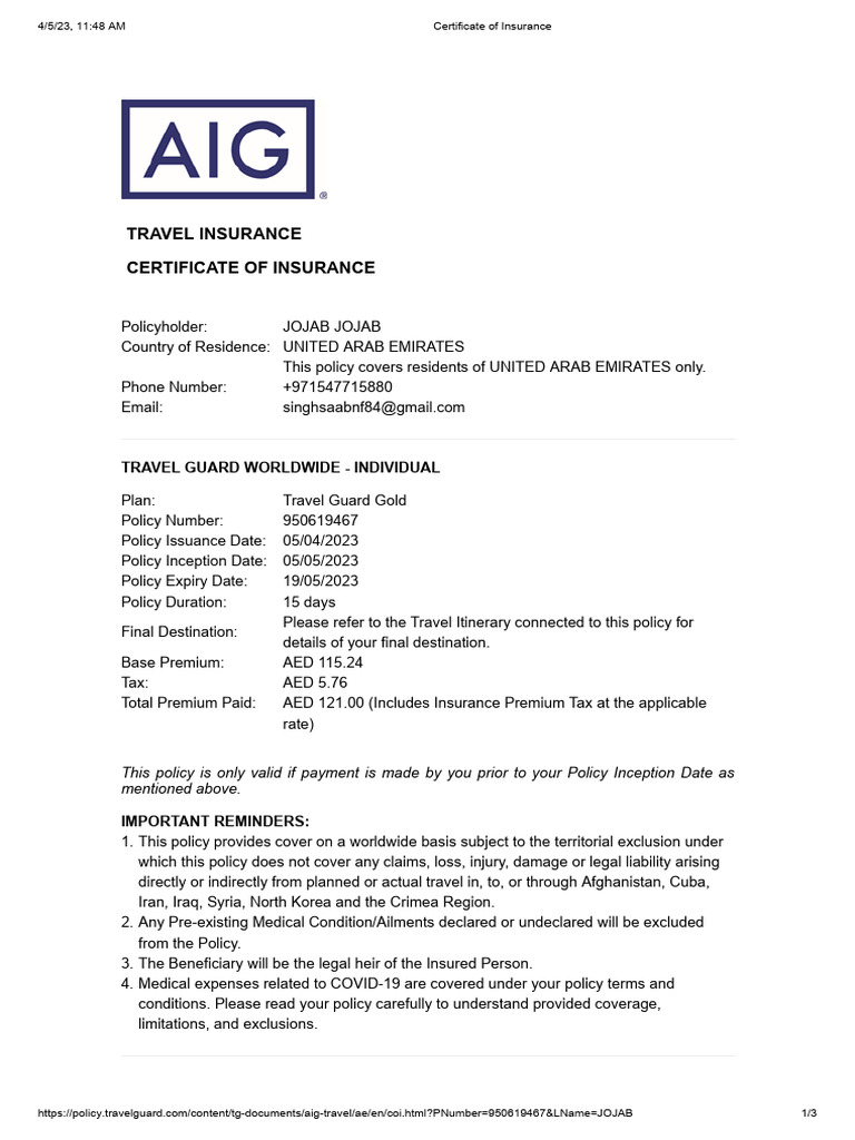 Certificate of Insurance | PDF | Insurance | Financial Risk