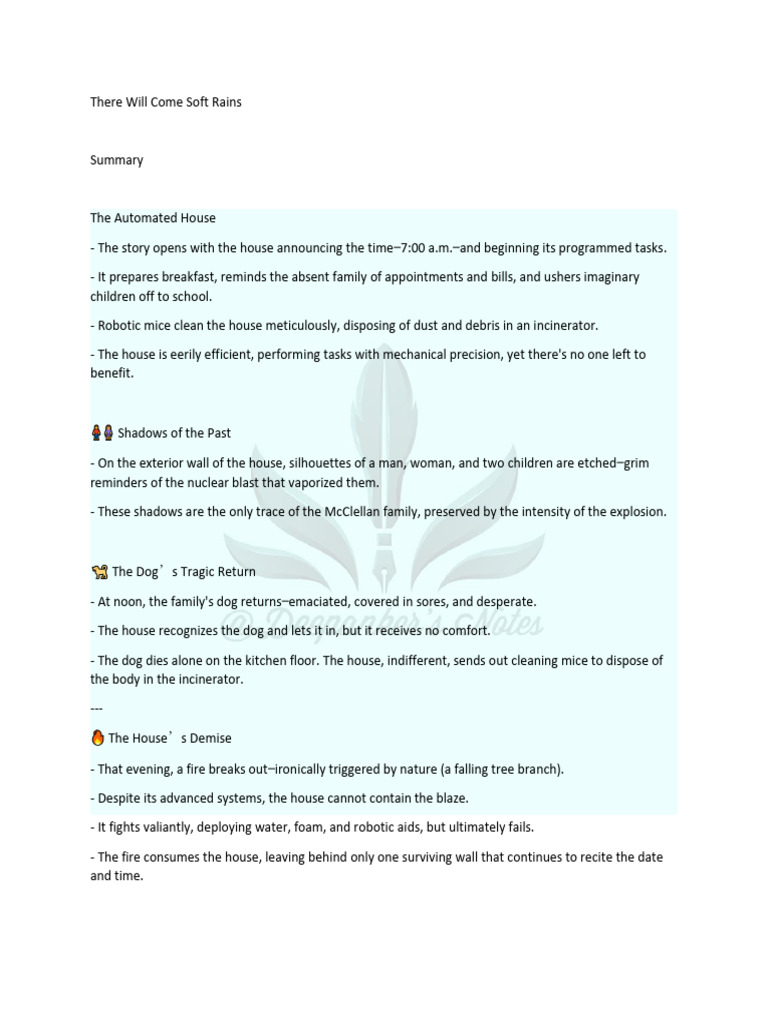 Summary of "There Will Come Soft Rains" | PDF