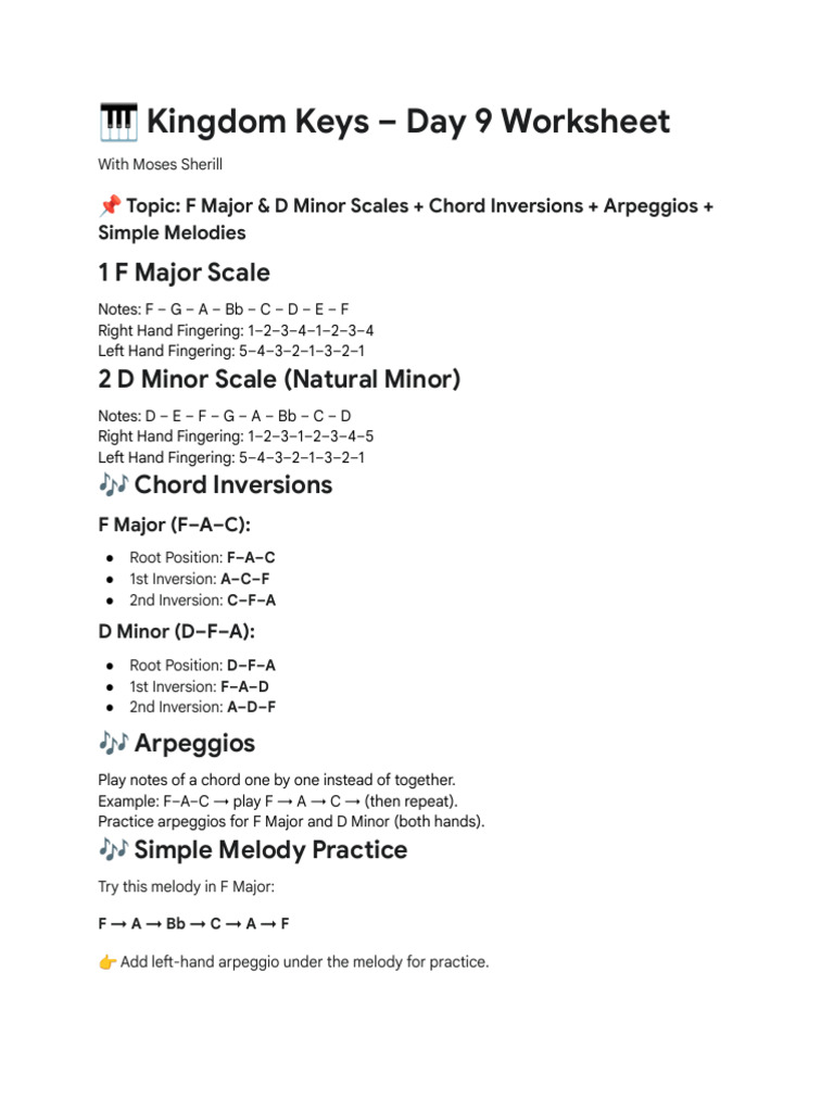 ? Kingdom Keys - Day 9 Worksheet With Moses Sherill | PDF