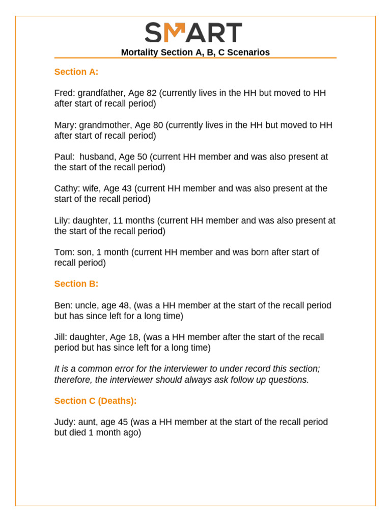 Module 6 Mortality Section A, B, C Scenarios | PDF