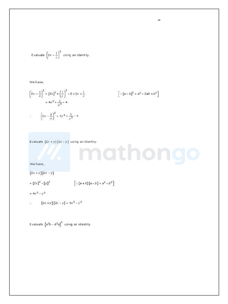 Class 9 Algebraic Identities Solutions | PDF