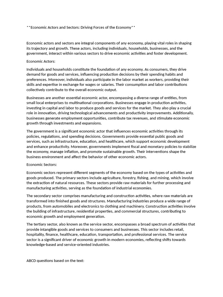Economic Actors and Their Sectors | PDF | Economics | Economic Growth
