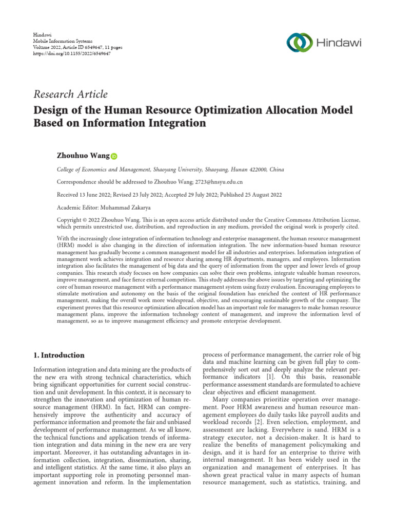 Human Resource Optimization Model | PDF | Human Resource Management ...