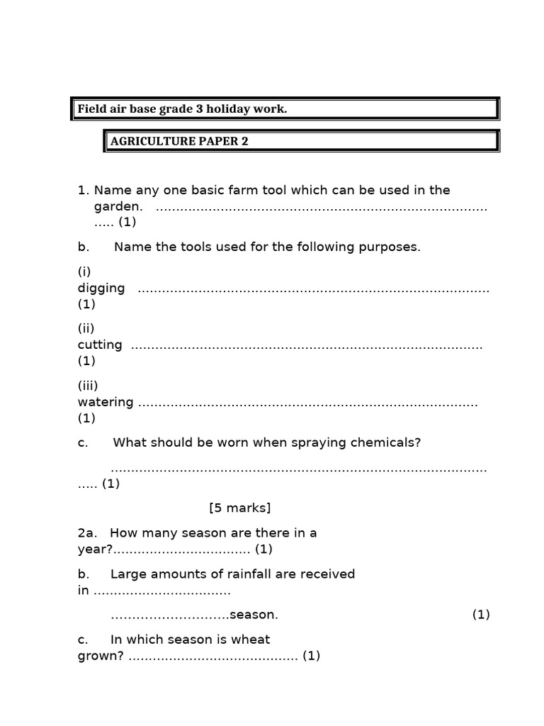 Grade 3 Agriculture Holiday Work Guide | PDF | Soil | Erosion