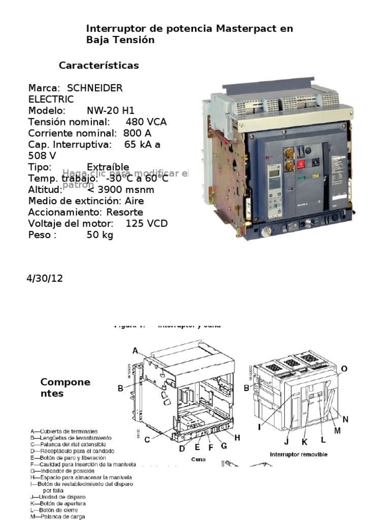 Especificaciones del Interruptor Masterpact | PDF | Inductor | Energia ...