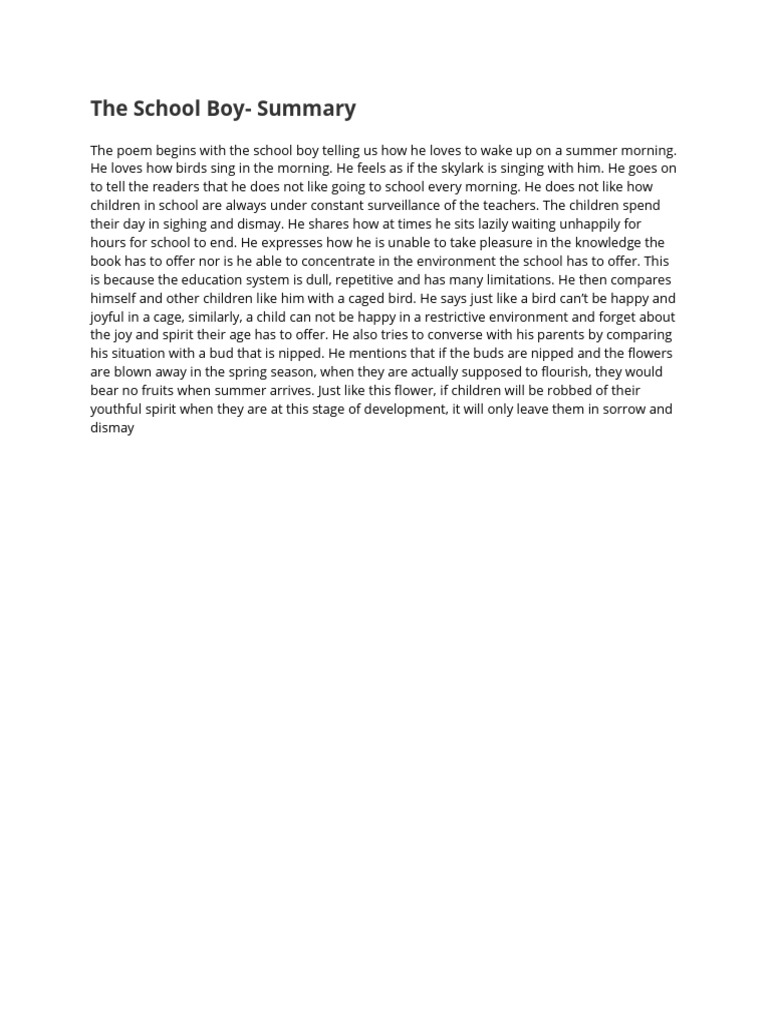 The School Boy: A Poetic Summary | PDF