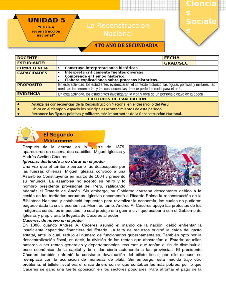 Ficha de Actividad CCSS 4° - Semana 5 | PDF | Perú | América del Sur