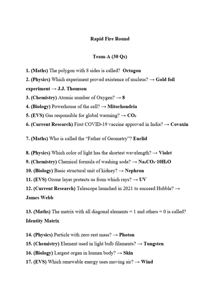Rapid Fire | PDF | Chemistry | Atoms