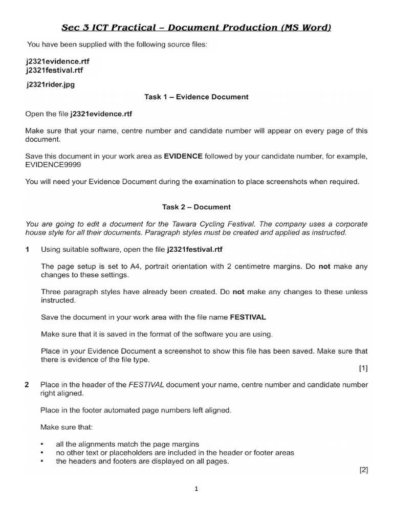 ICT Practical 1 (MS Word) | PDF