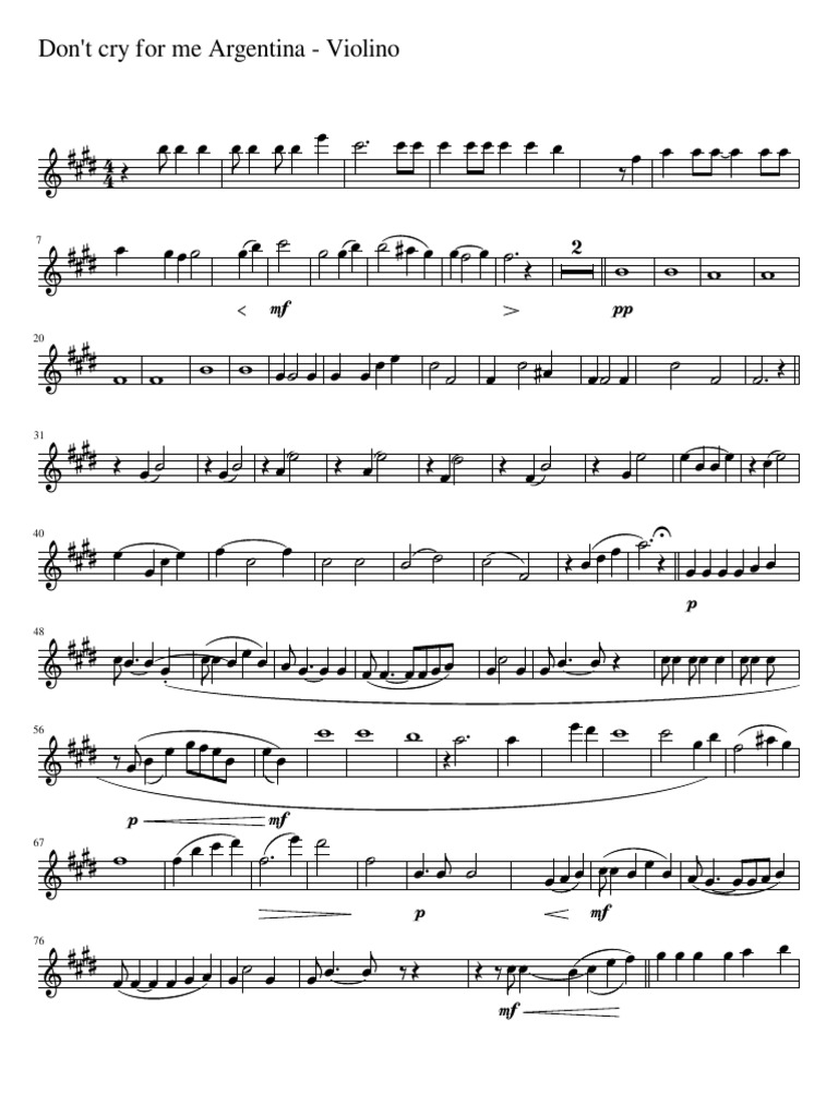 Violin Sheet Music: Don't Cry for Me | PDF