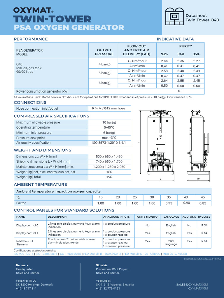 OXYMAT Twin Tower Datasheet O40 V2 | PDF