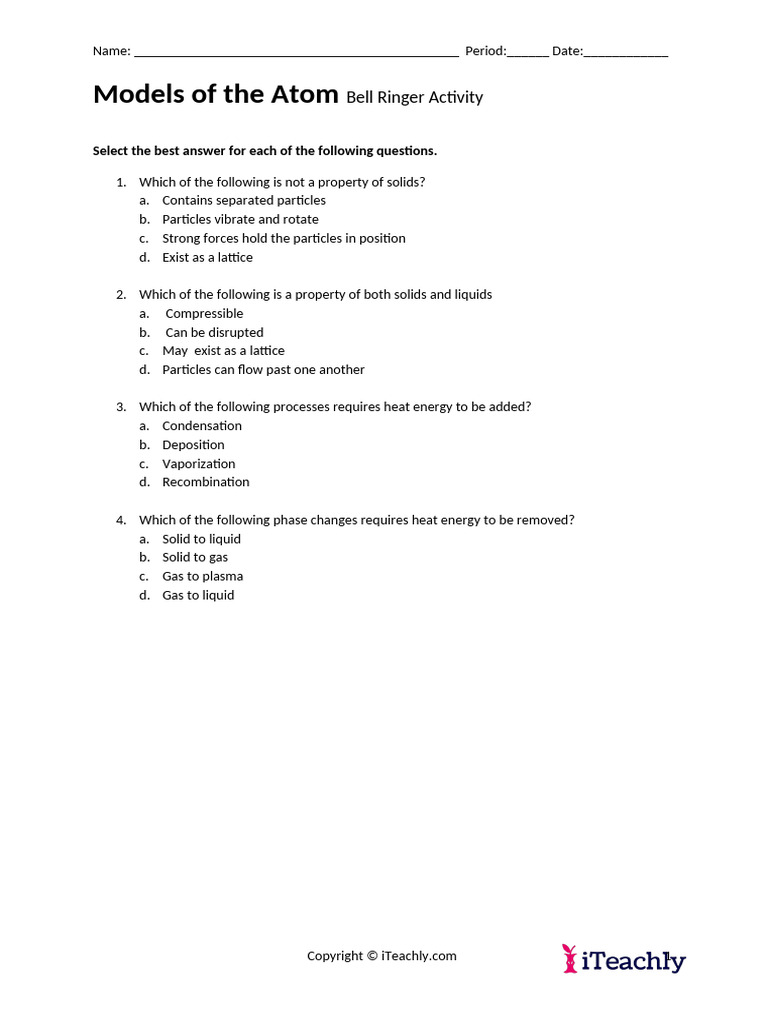 1 3a Bell Ringer SE Models of The Atom | PDF