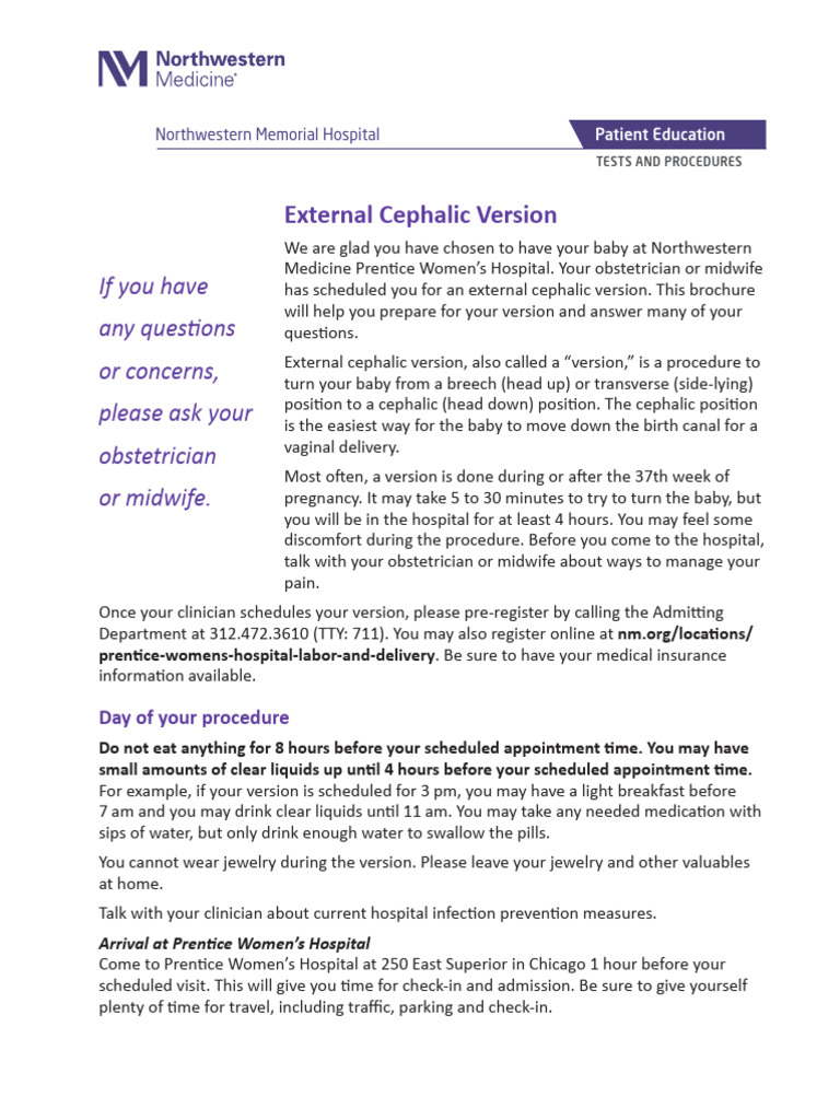 Northwestern Medicine External Cephalic Version | PDF | Obstetrics ...