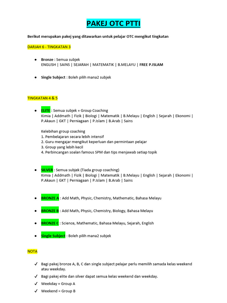 Pakej Otc 2025 | PDF