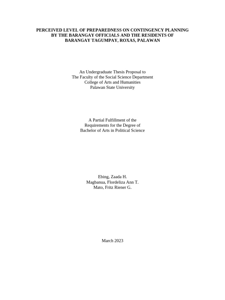 Barangay Tagumpay Contingency Planning Study | PDF | Emergency ...