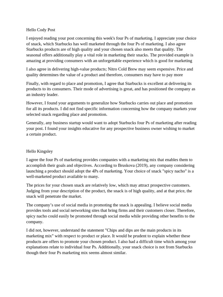 Four Ps Response Paper - Edited | PDF | Marketing | Starbucks