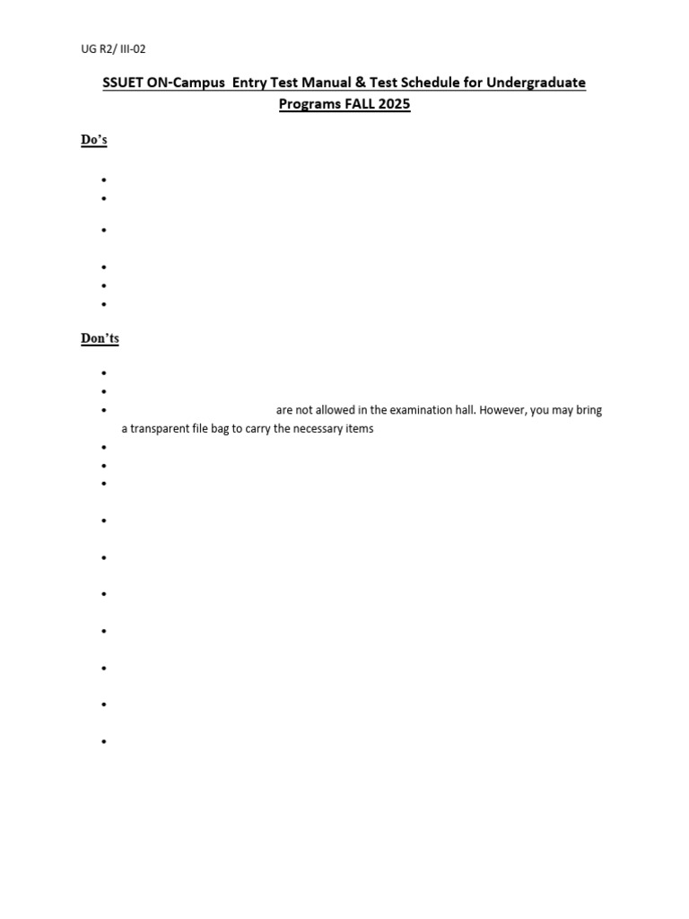 SSUET Fall 2025 Entry Test Guide | PDF
