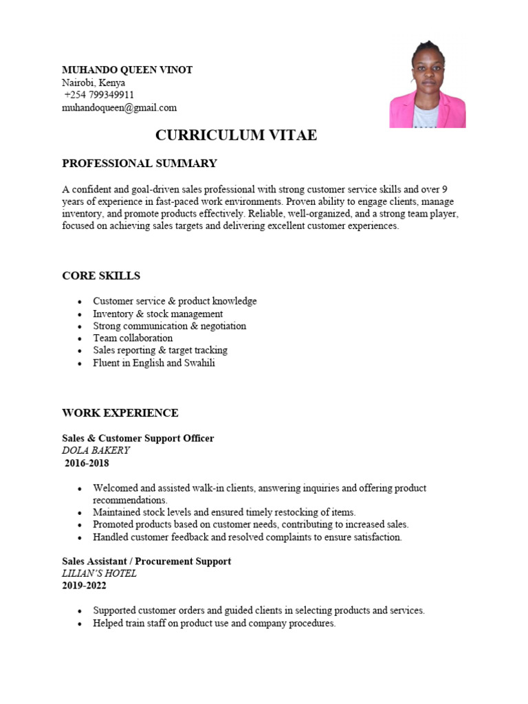 Sales Professional CV - Nairobi, Kenya | PDF