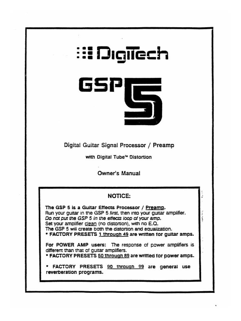 Digitech GSP 5 Owner Manual | PDF