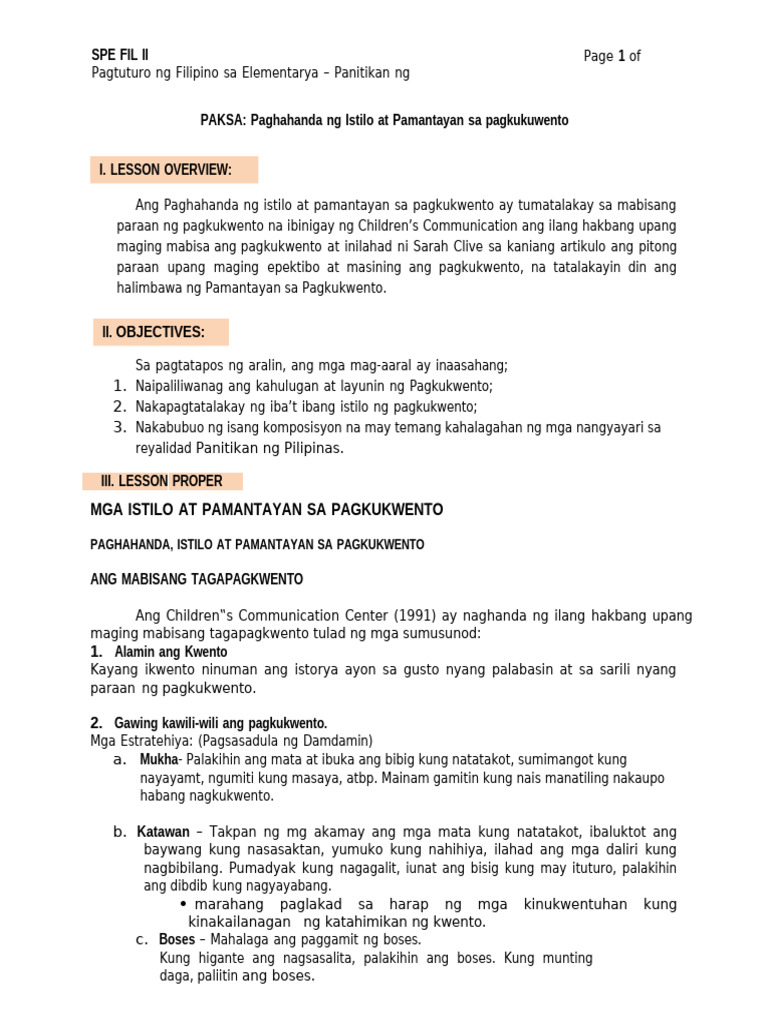 SPE FIL II Module 2. Lesson Proper 2 | PDF