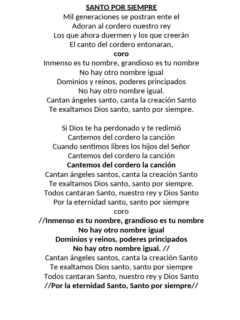 Canto al Cordero: Santo por Siempre | PDF