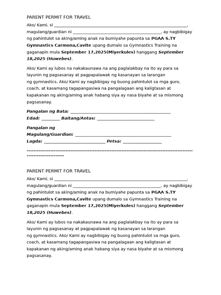 Parent Permit For Travel | PDF