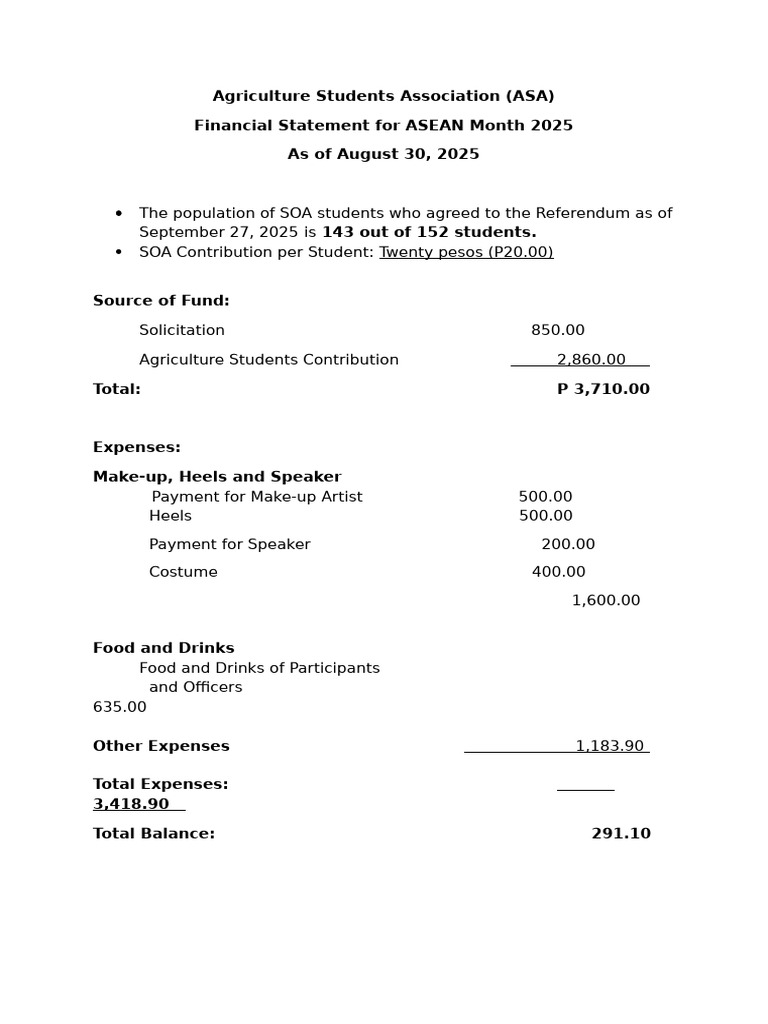 ASA Financial Statement ASEAN Month 2025 | PDF | Ornaments | Jewellery