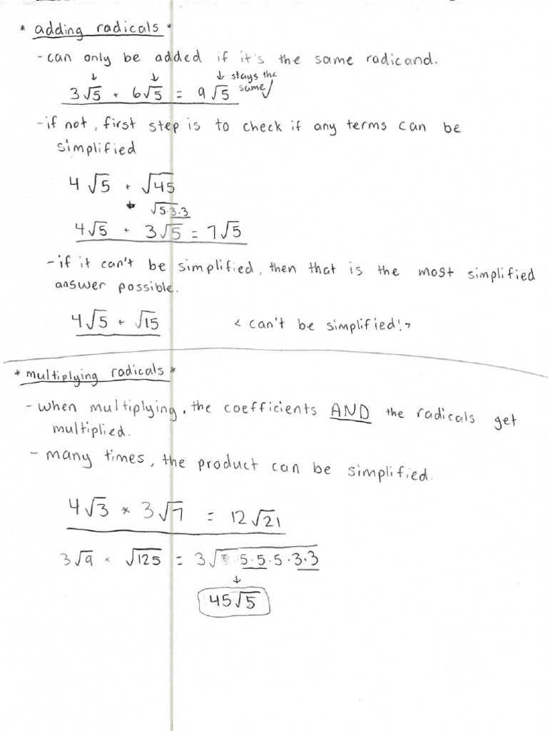 Adding and Multiplying Radicals | PDF
