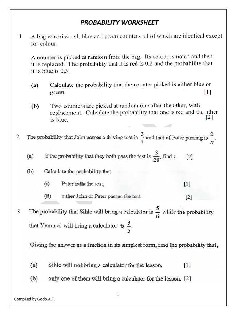 Probability Worksheet | PDF