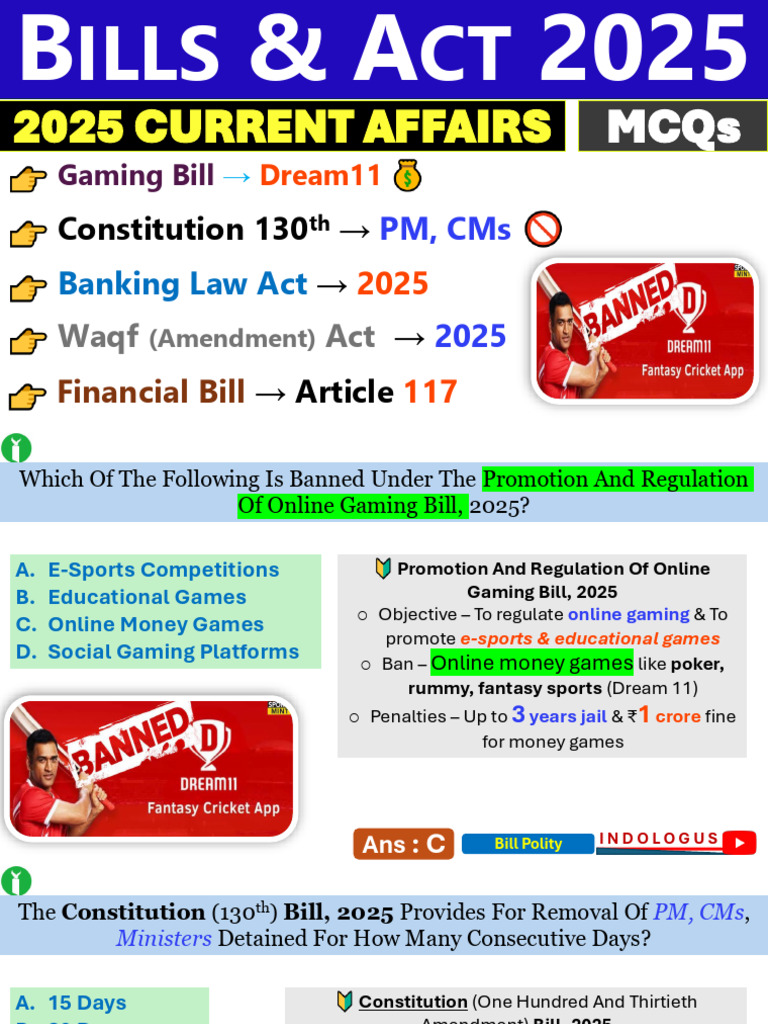 Latest Bills and Acts (Polity) ? | PDF | Government Of India | Government