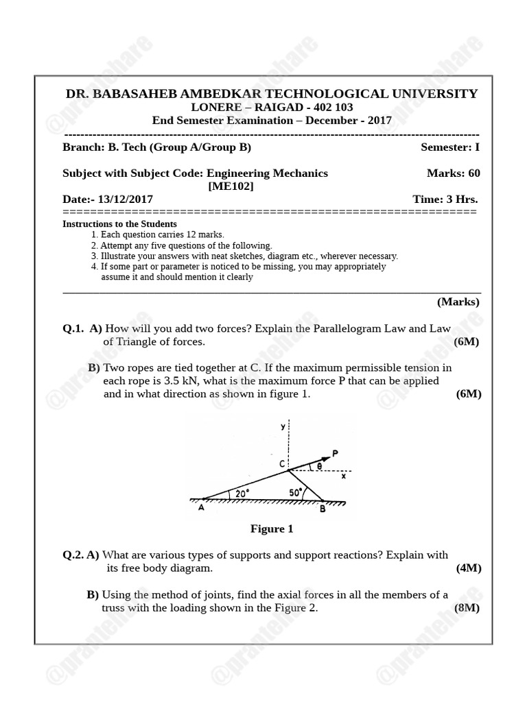 Engineering Mechanics Exam Questions | PDF | Acceleration | Friction