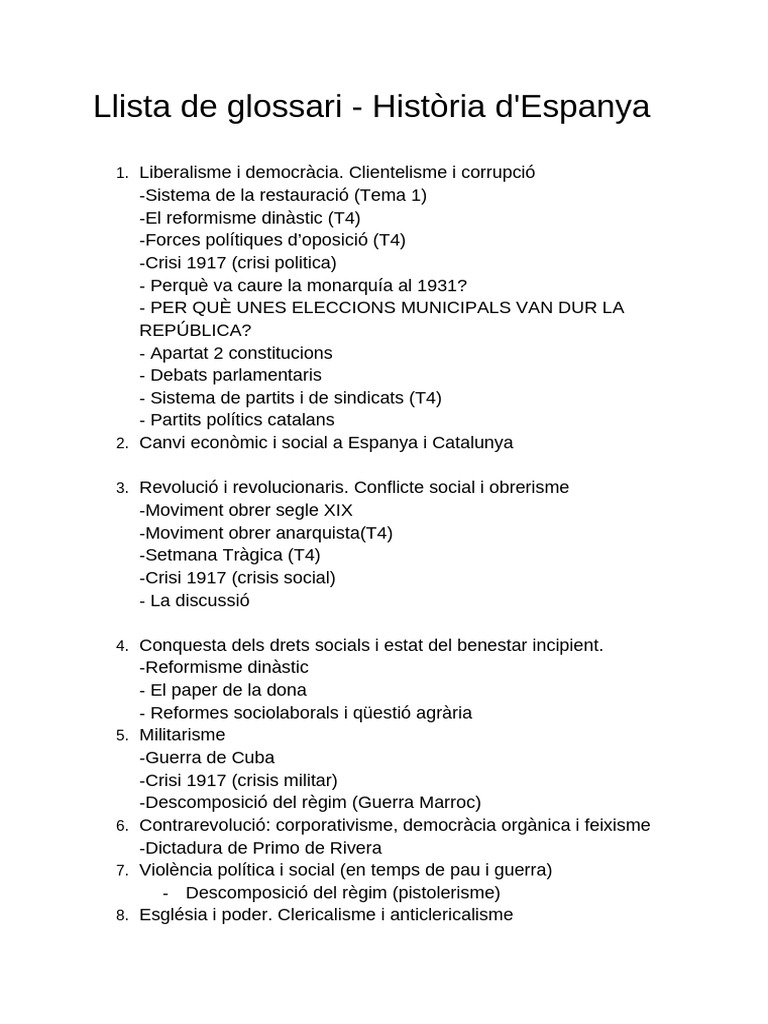 Llista de Glossari-Historia de Espanya | PDF