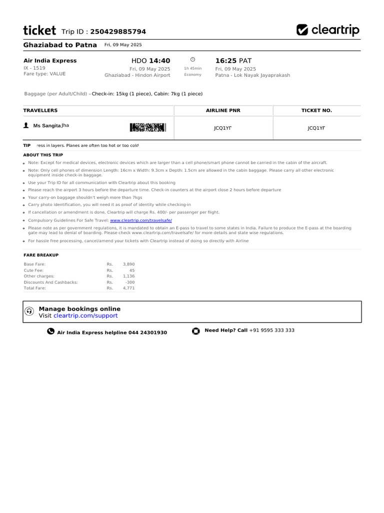 Cleartrip Flight E-Ticket | PDF | Airlines | Transport