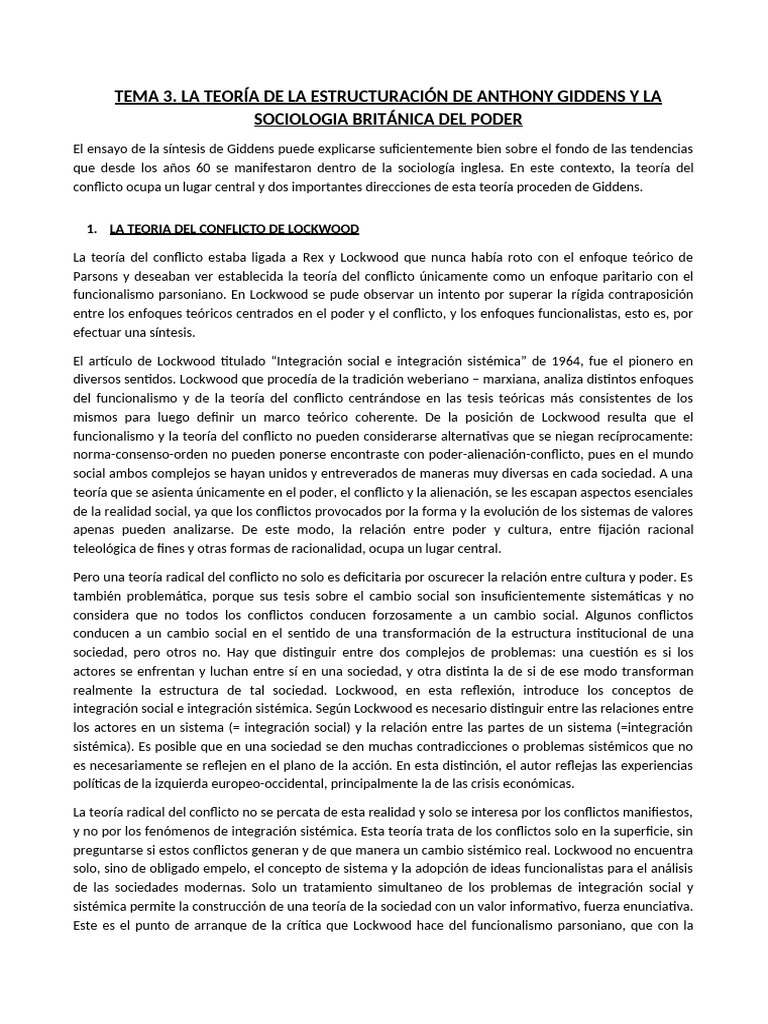 Teoría de la Estructuración de Giddens | PDF | Sociología | Teoría
