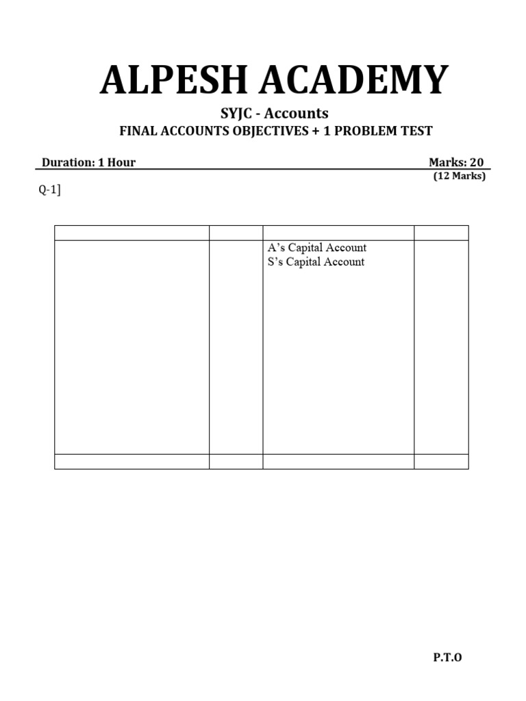 Final Ac + Problem Test (SP Batch) | PDF | Debits And Credits | Partnership