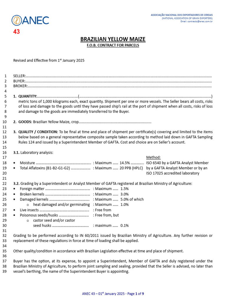 Brazilian Yellow Maize FOB Contract | PDF | Futures Contract | Bill Of ...