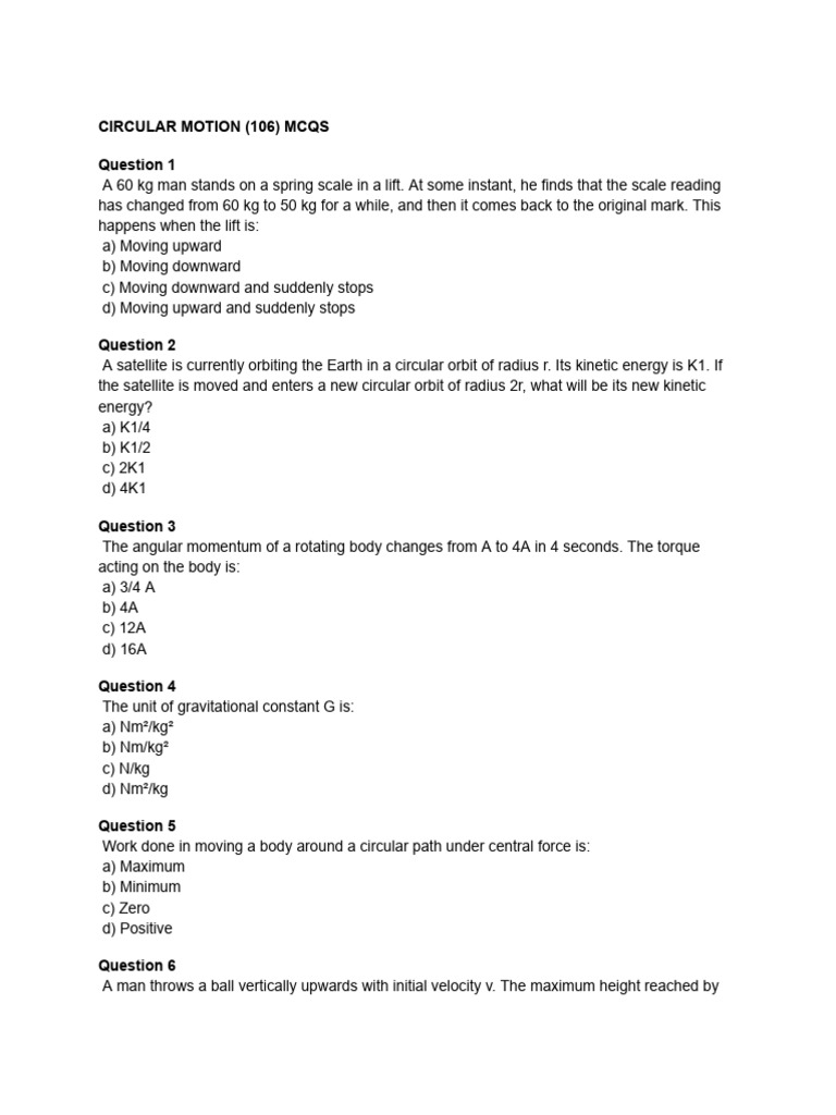 Circular Motion MCQs for Physics Exam | PDF | Force | Acceleration