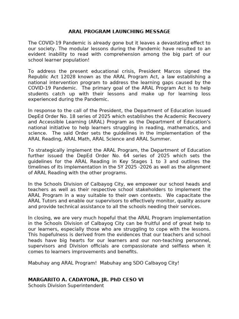 SDS Message ARAL Launching | PDF