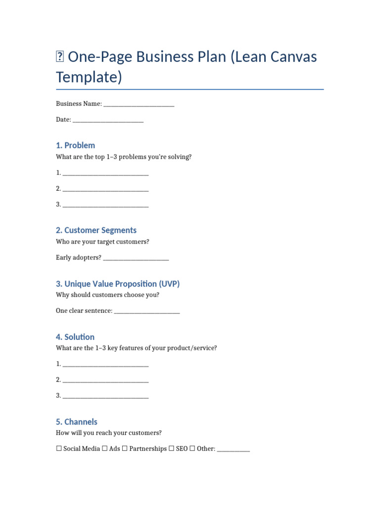 One Page Business Plan Template | PDF