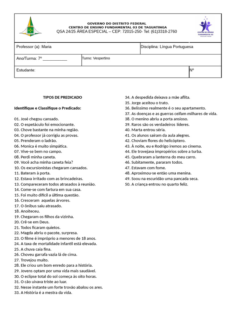 50 Frases Tipos de Predicado | PDF