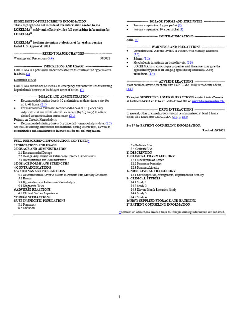 Lokelma Dosing and Administration Guide | PDF | Dose (Biochemistry ...