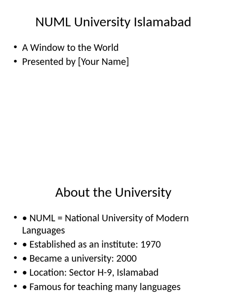 NUML University Islamabad Presentation | PDF