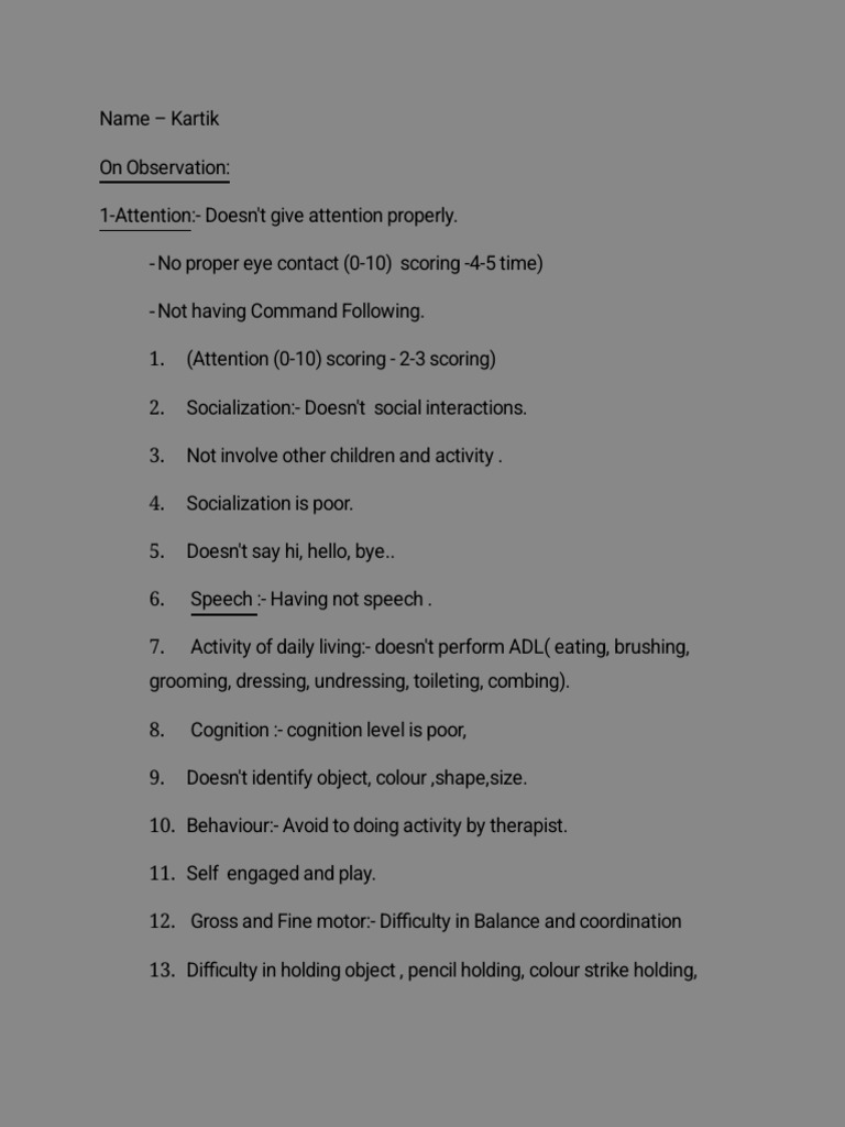 Ot Plan | PDF | Somatosensory System | Sensory Processing Disorder