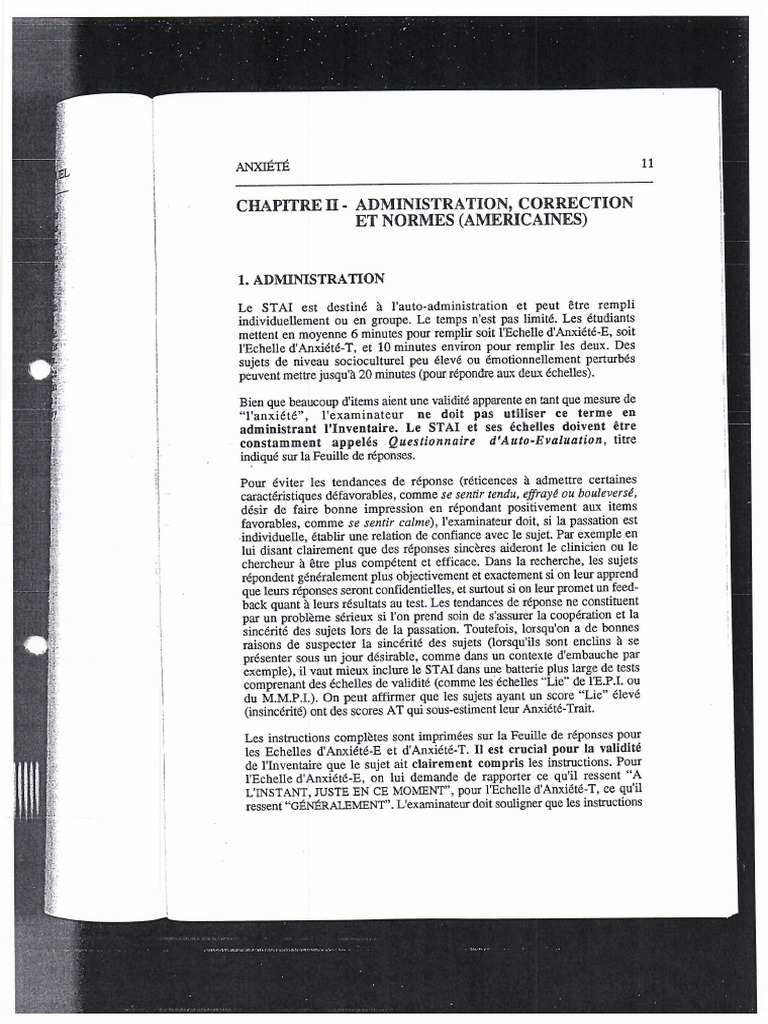 STAI-Y - Consignes Cotation | PDF