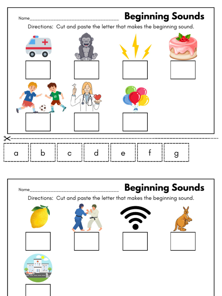 Beginning Sounds Worksheet in Colorful Illustrative Style | PDF