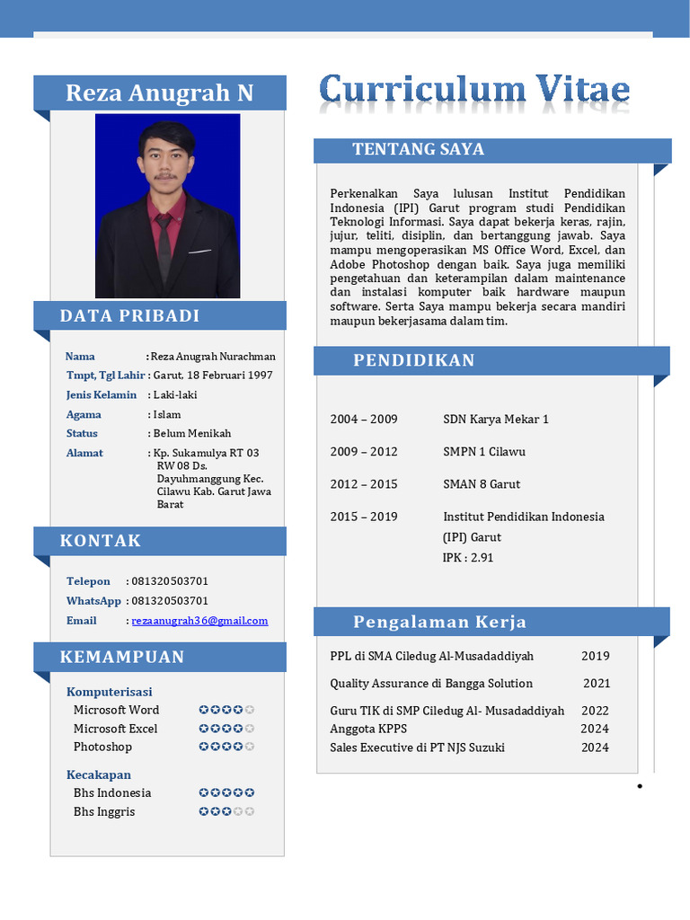 Curriculum Vitae Reza Anugrah Nurachman | PDF