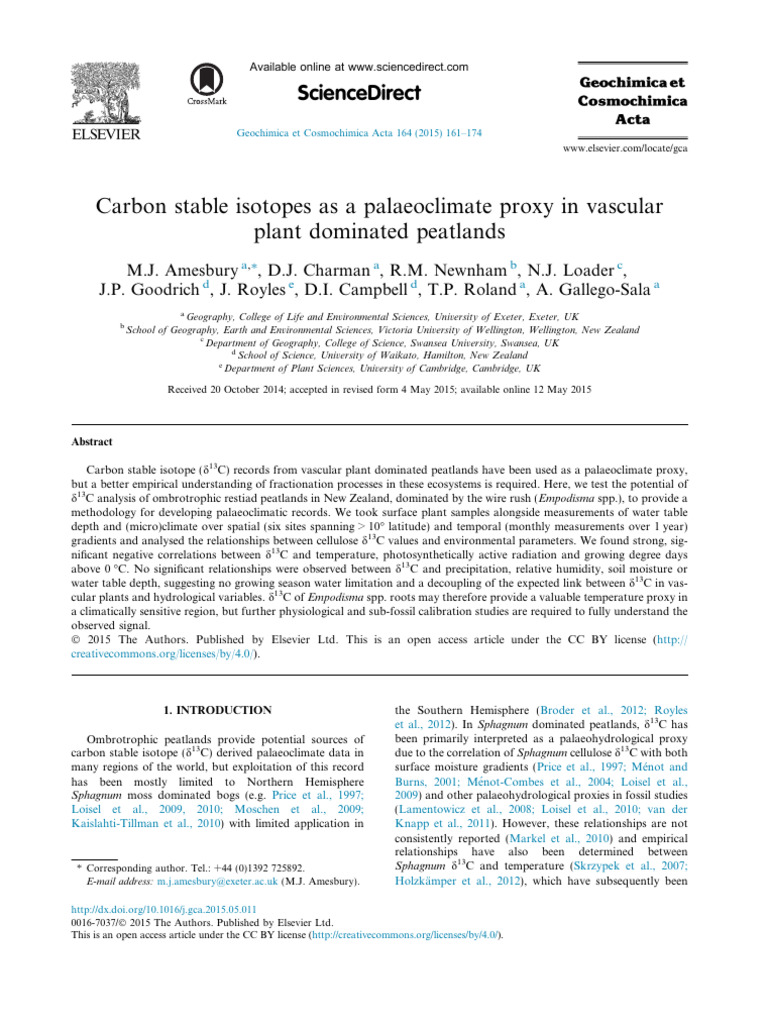 Carbon Isotopes as Peatland Climate Proxies | PDF | Stoma | Leaf